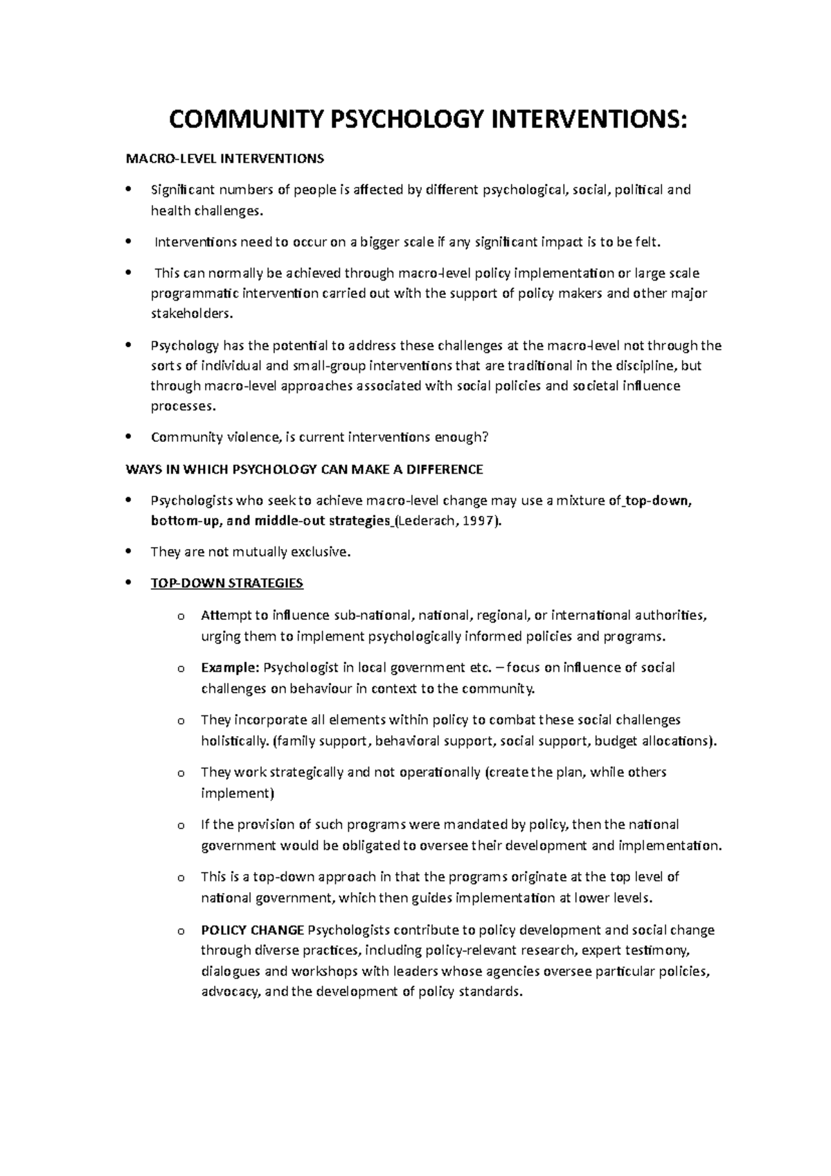 Community psychology interventions - COMMUNITY PSYCHOLOGY INTERVENTIONS ...