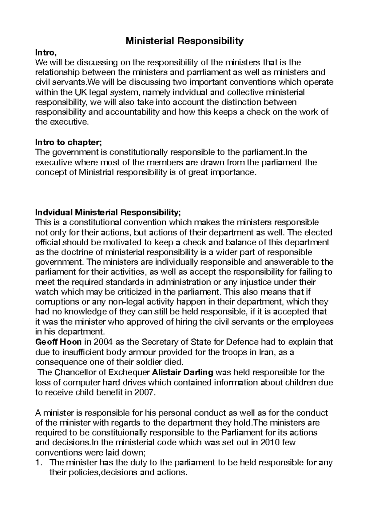 Ministerial responsibility - Ministerial Responsibility Intro, We will ...