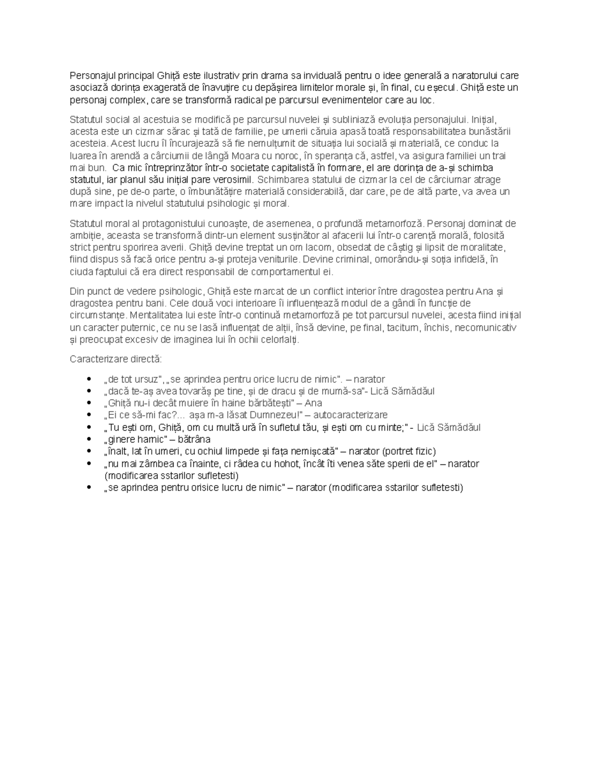 Ghita statut moral, social, psihologic+caracterizare directa ...