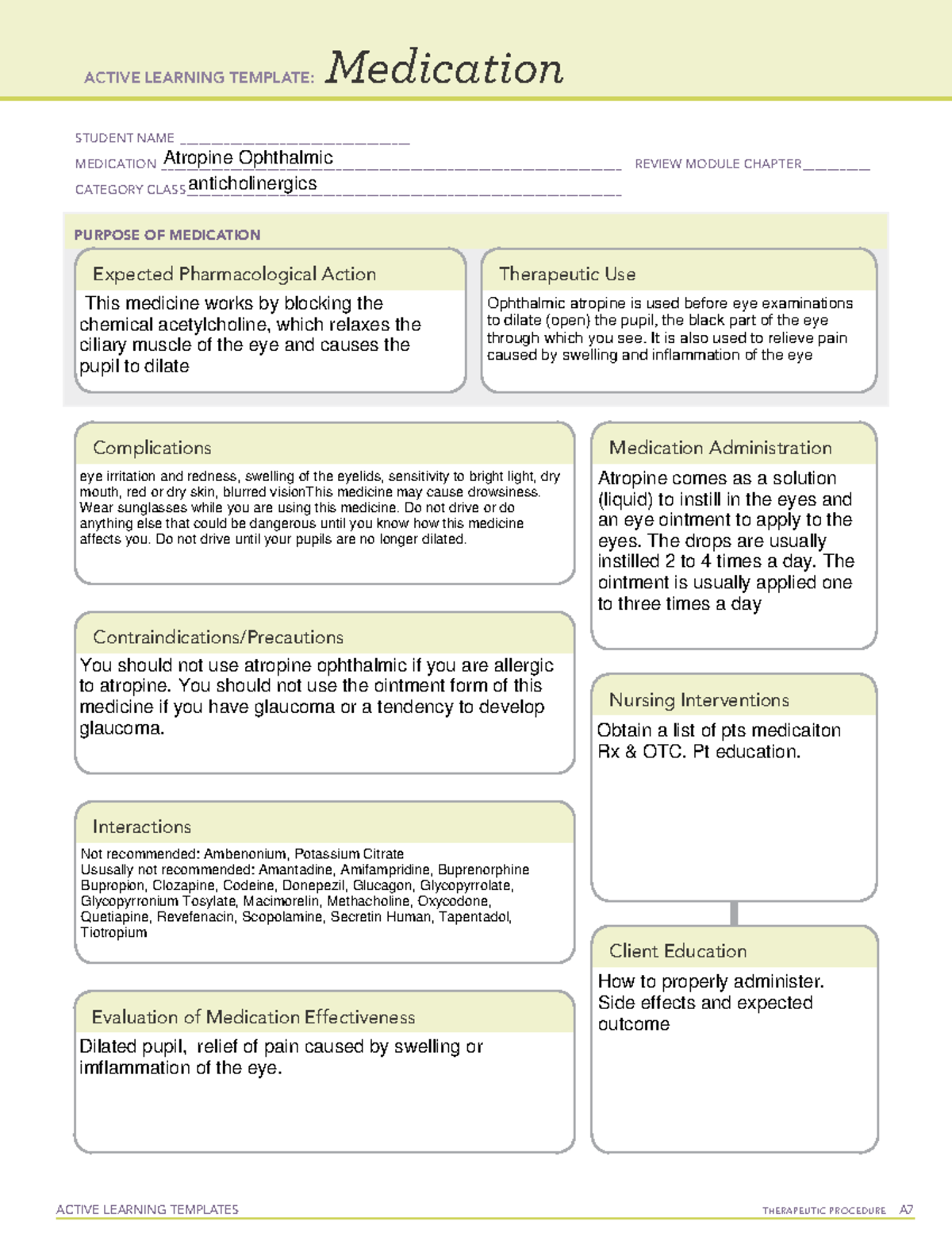 Atrophine Ophthalmic ATI Medication Template - ACTIVE LEARNING ...