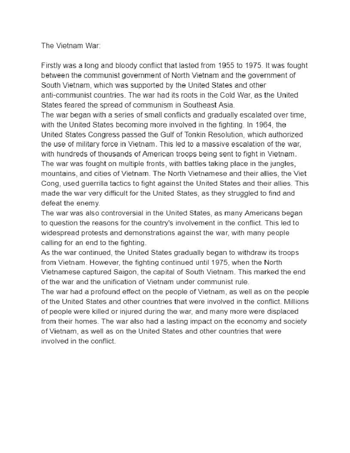 Overview of Vietnam War - HST 122 - Studocu