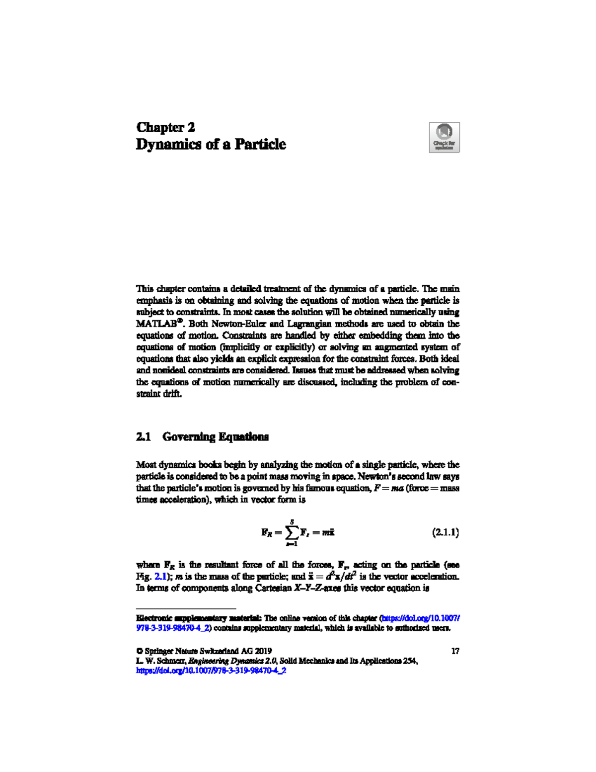 Chapter 2- Dynamics of a Particle(Part 1) Essay - Dynamic of Rigid Bodies - Studocu