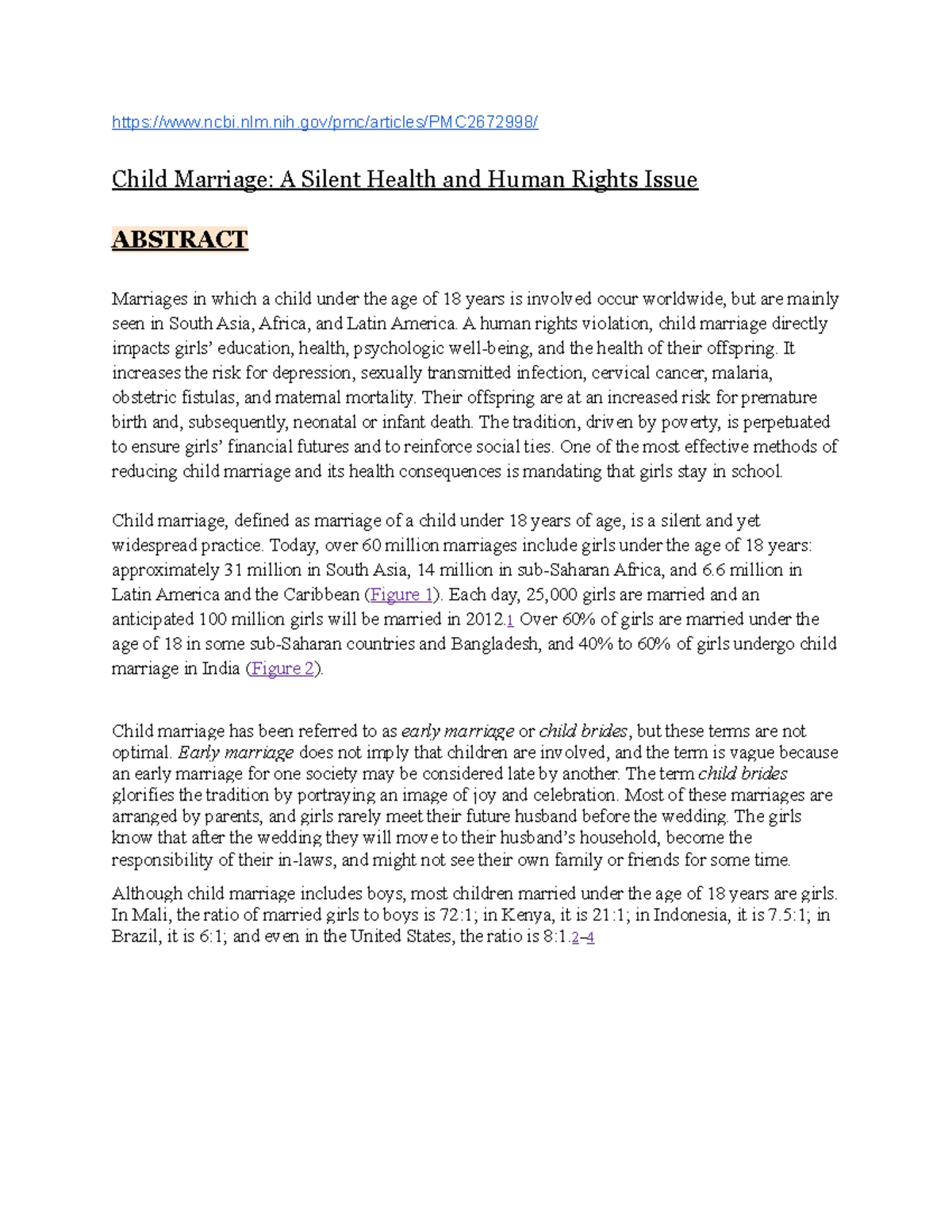 Notes on child marriage for assessment - ncbi.nlm.nih/pmc/articles ...