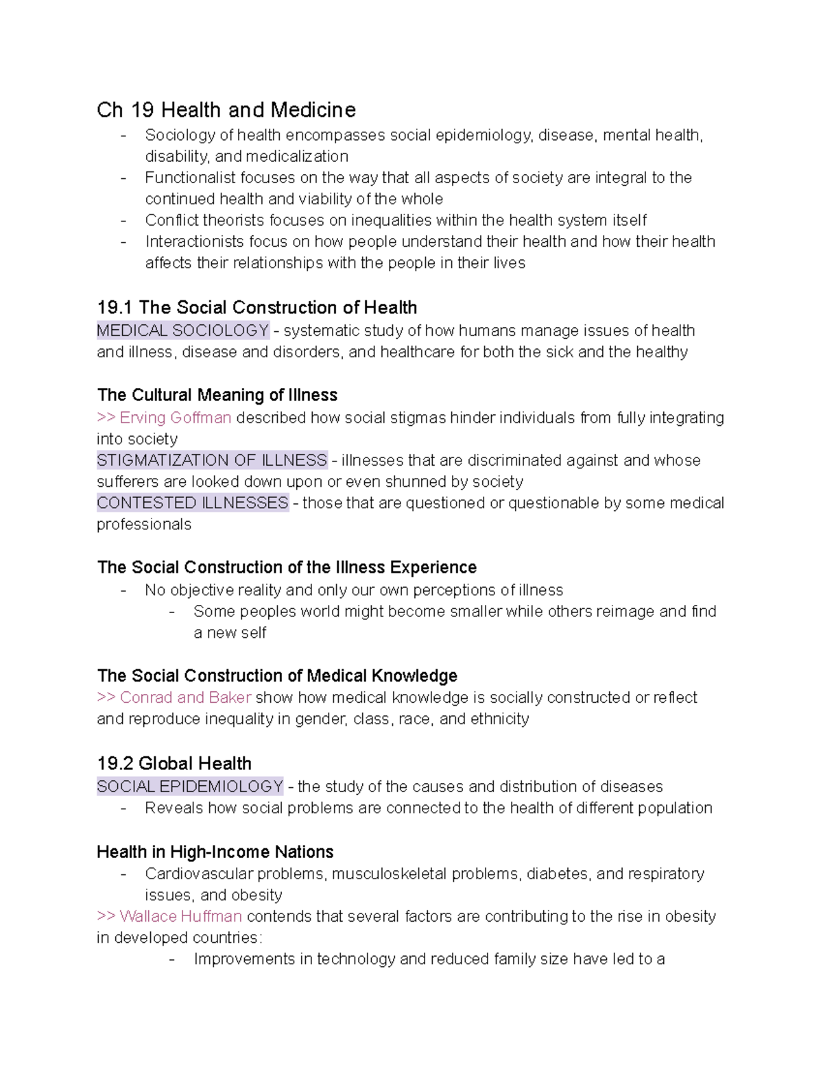 SOC Ch 19 - Reading Notes - Ch 19 Health and Medicine Sociology of ...