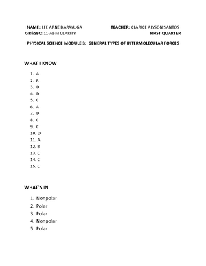 Physical Science Module 6 Stoichiometry Activities - LEE ARNE BARAYUGA ...