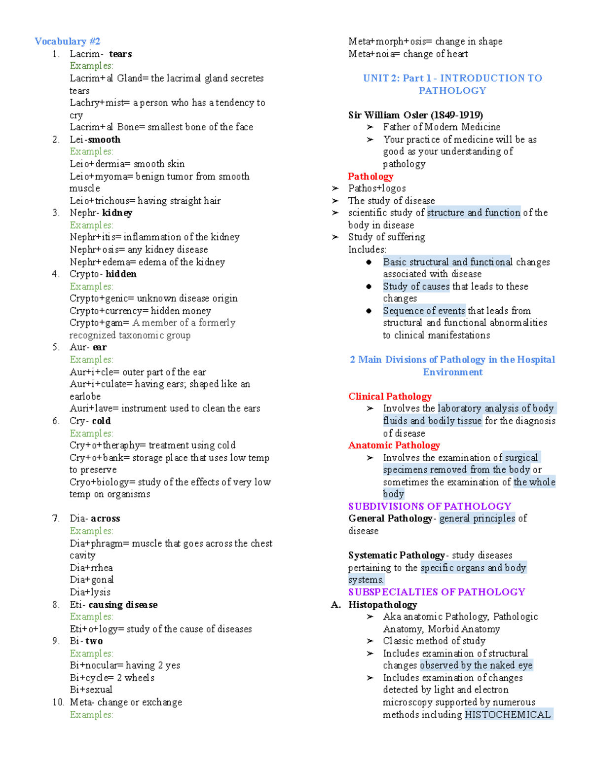 Anaphy Lec Quiz 2 reviewer - Vocabulary # 1. Lacrim- tears Examples ...