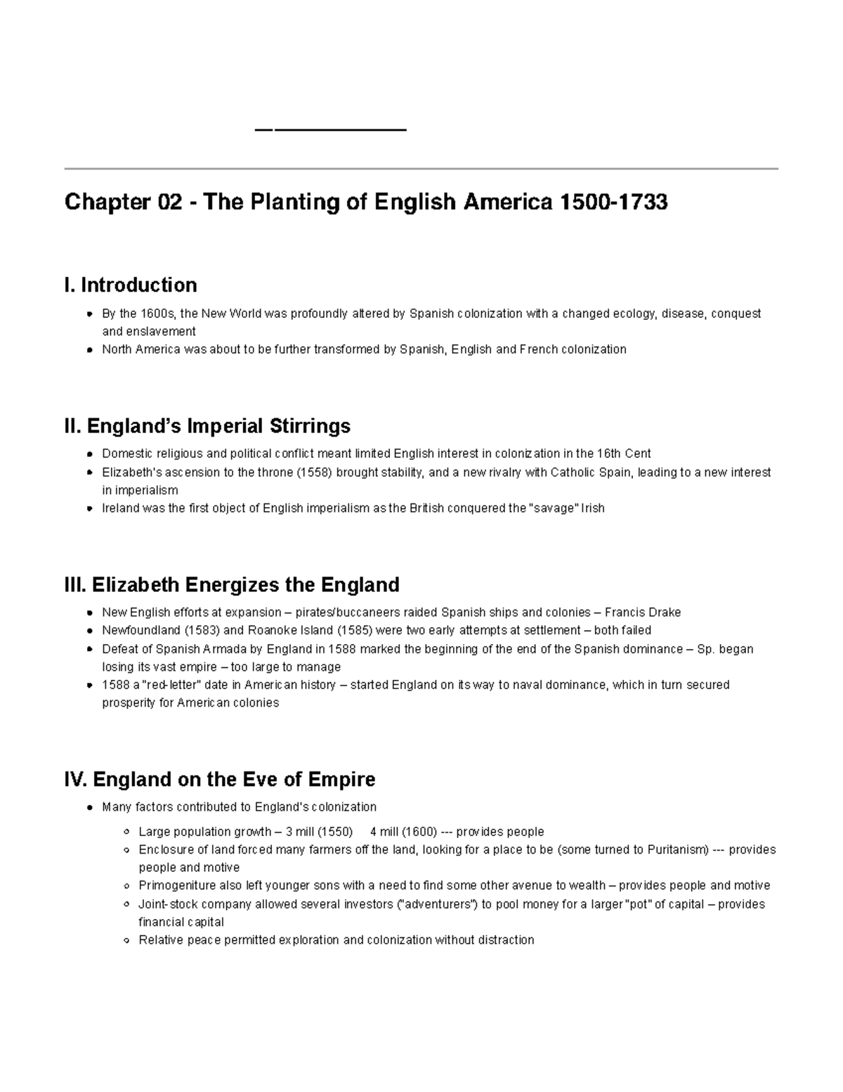 Chapter 02 - The Planting of English America 1500-1733 - Chapter 02 ...