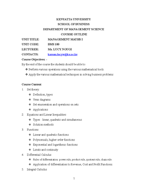 BMS 100 Notes WITH Solutions - TOPIC ONE: SET THEORY Definition of a ...
