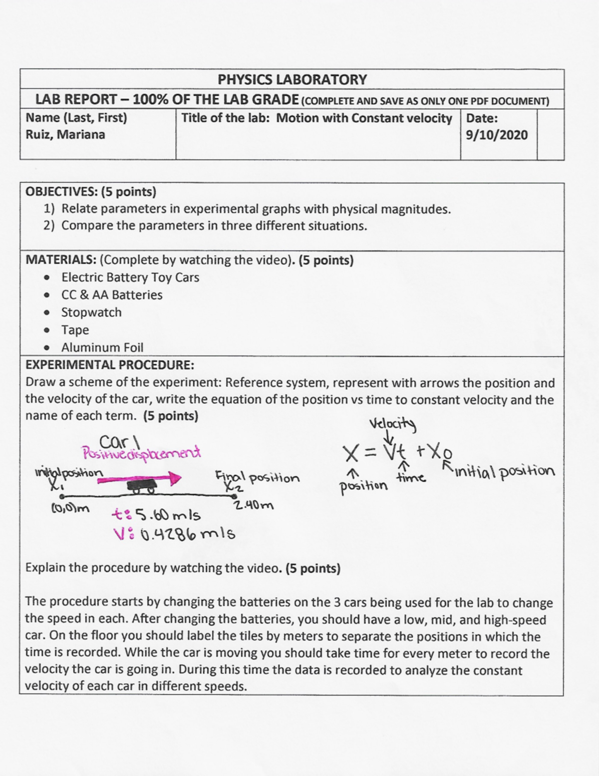 Mariana Ruiz Lab1 PHY2053L - PHYSICS LABORATORY LAB REPORT – 60% OF THE ...