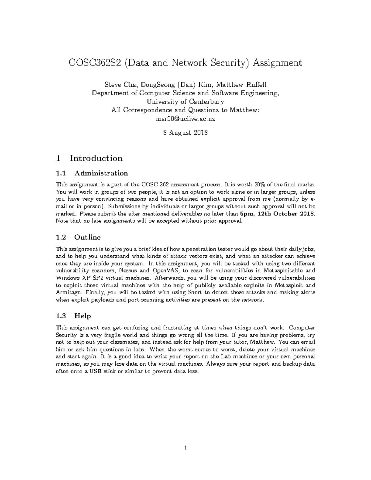 COSC362 Assignment 2018 - COSC362S2 (Data and Network Security) Assignment Steve Cha, DongSeong ...