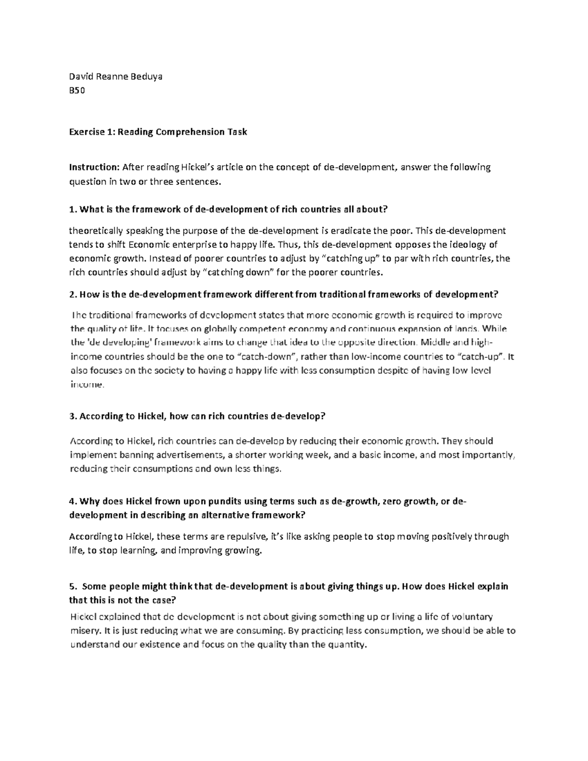 Module 2 Lesson 2 TASK Compilation 1 - David Reanne Beduya B Exercise 1: Reading Comprehension ...