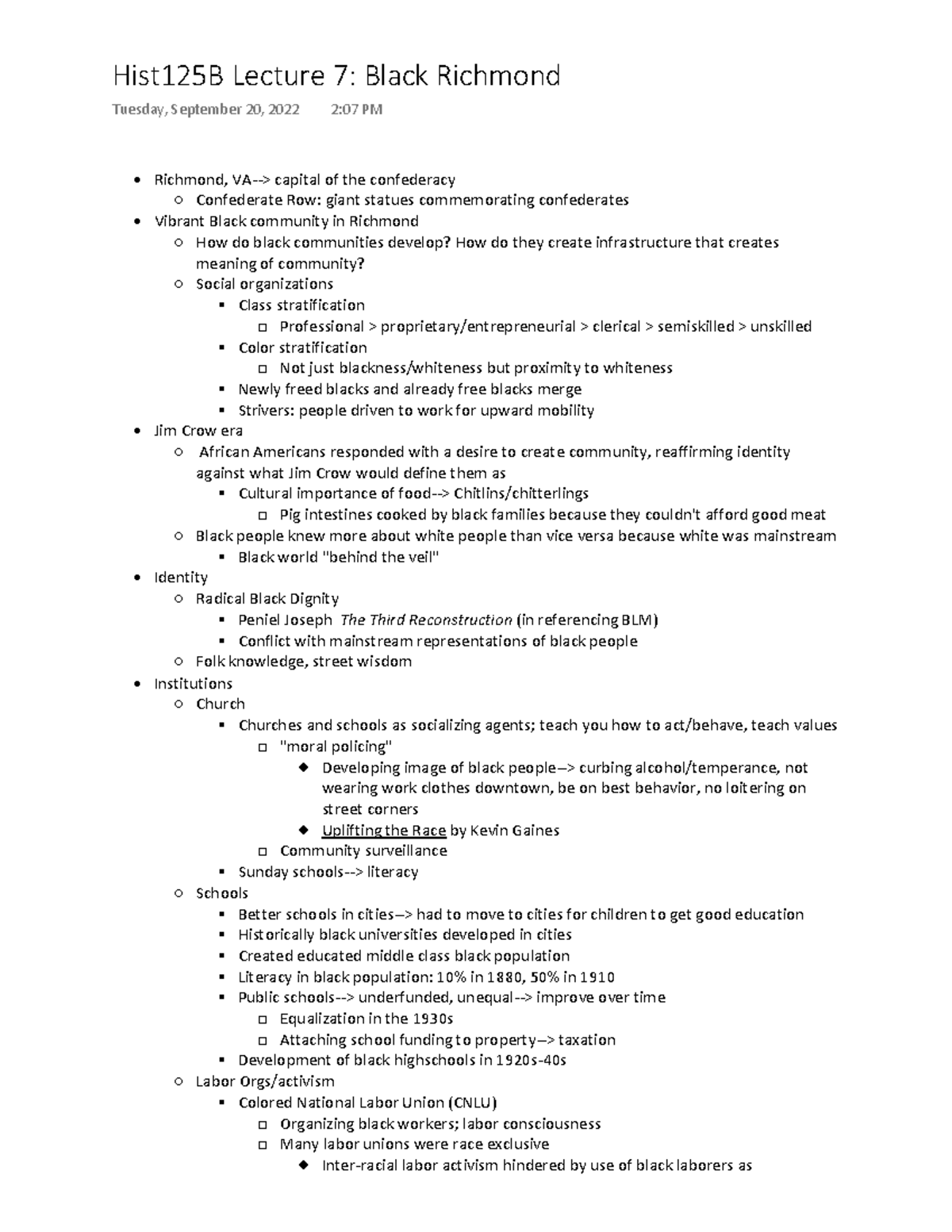 waldo martin 9 history 125b notes for lecture - Richmond, VA-> capital ...