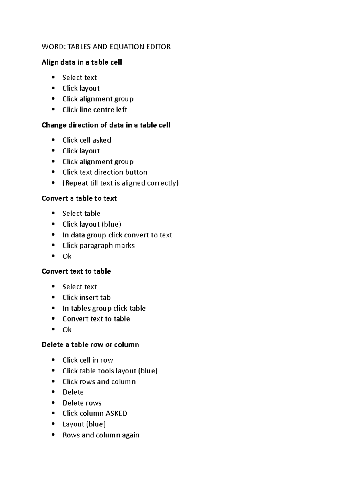 WORD - T2 word notes - WORD: TABLES AND EQUATION EDITOR Align data in a ...