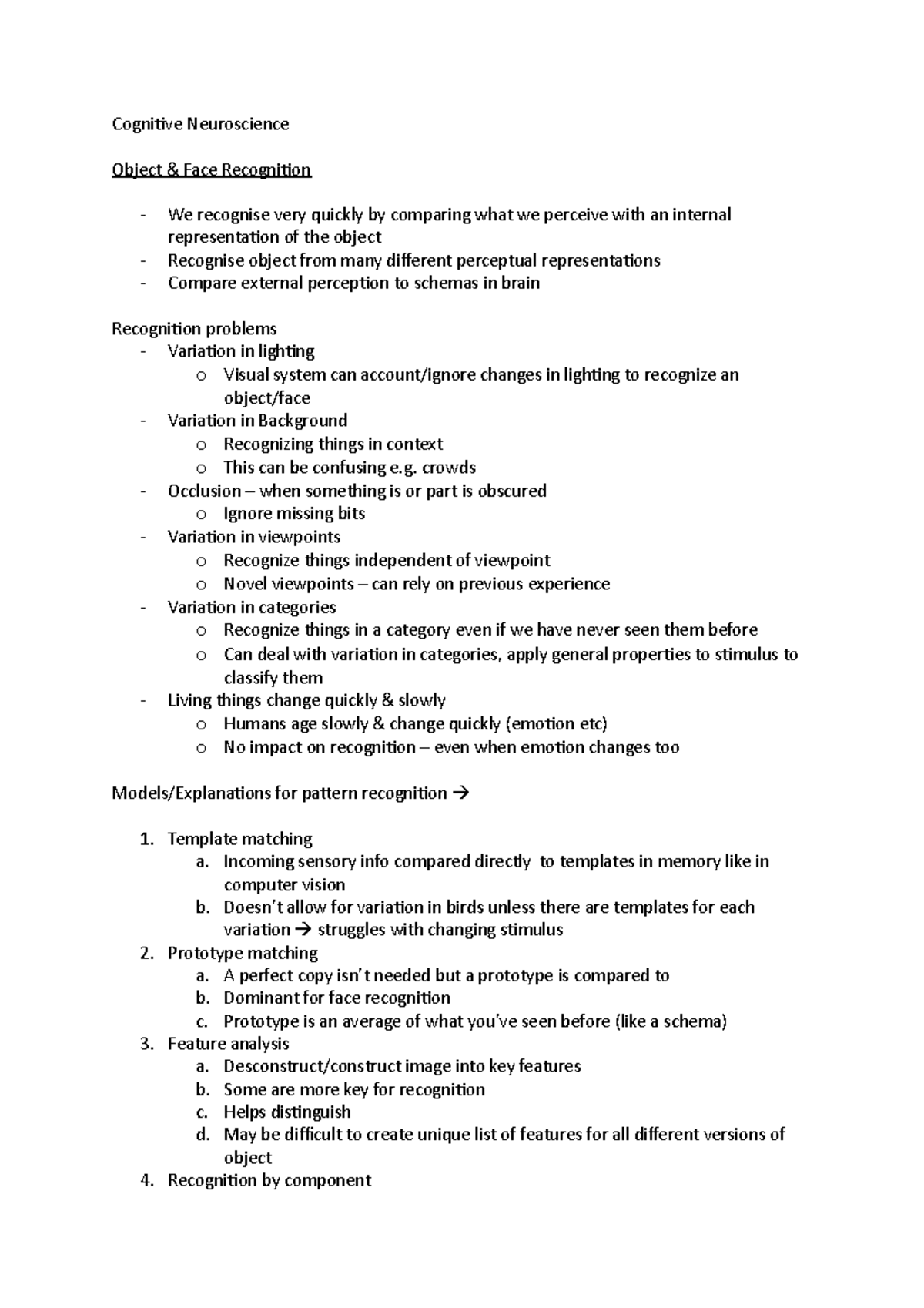 Cognitive Neuroscience Lecture 6 - Cognitive Neuroscience Object & Face ...