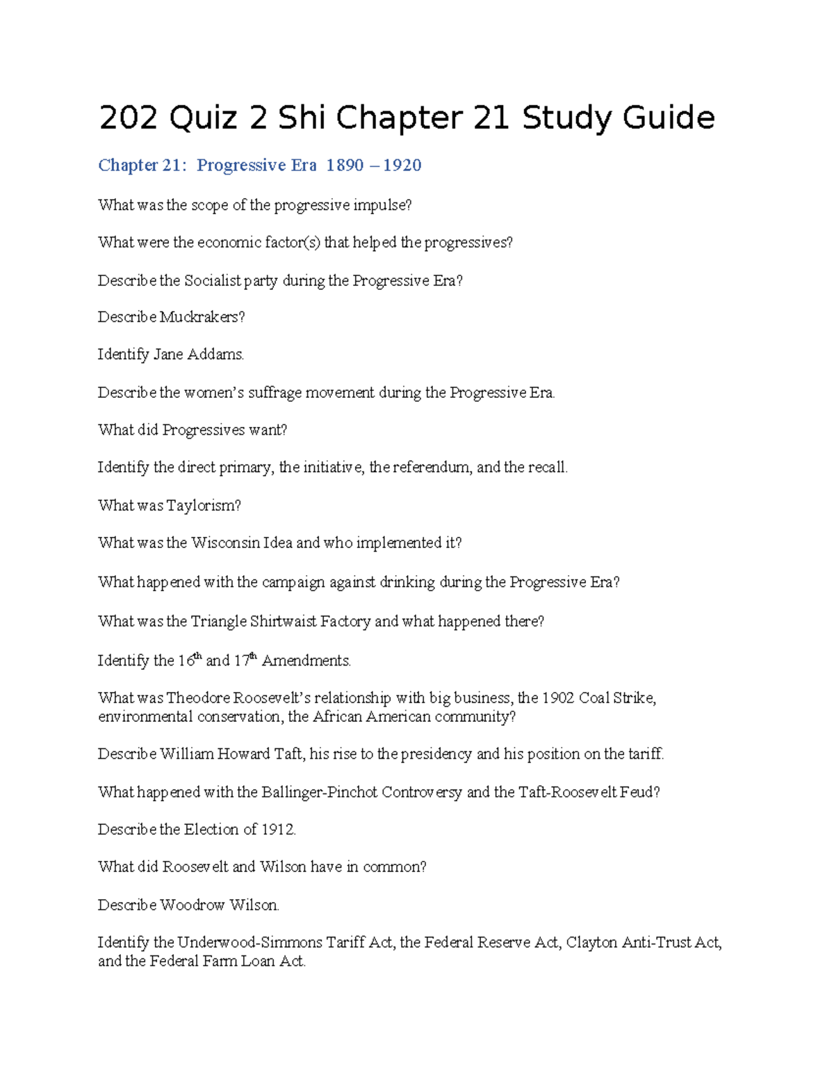 202quiz2 Chapter 21 studyguide - 202 Quiz 2 Shi Chapter 21 Study Guide ...
