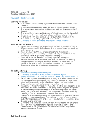 PACI101 - Lecture 22 - PACI101 – Lecture 22 Thursday 30 September 2021 ...