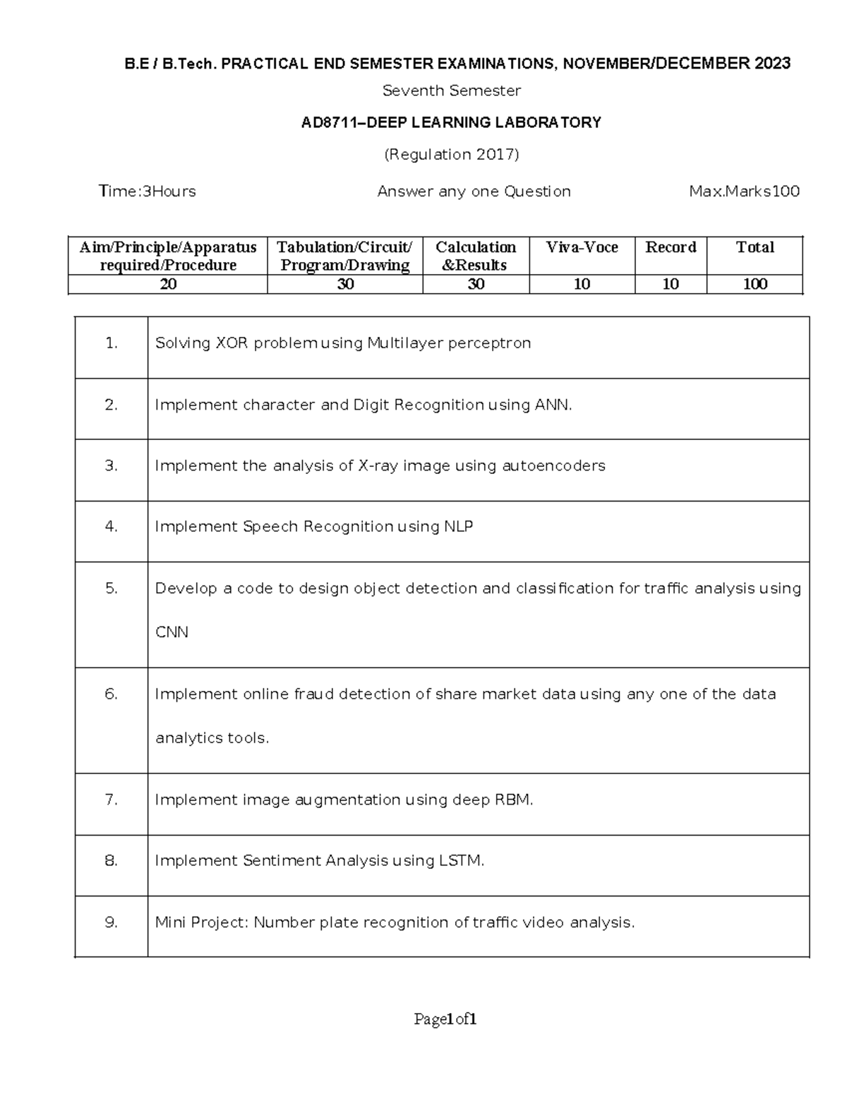 AD8711 -DEEP Learning - Page 1 of 1 B / B. PRACTICAL END SEMESTER ...