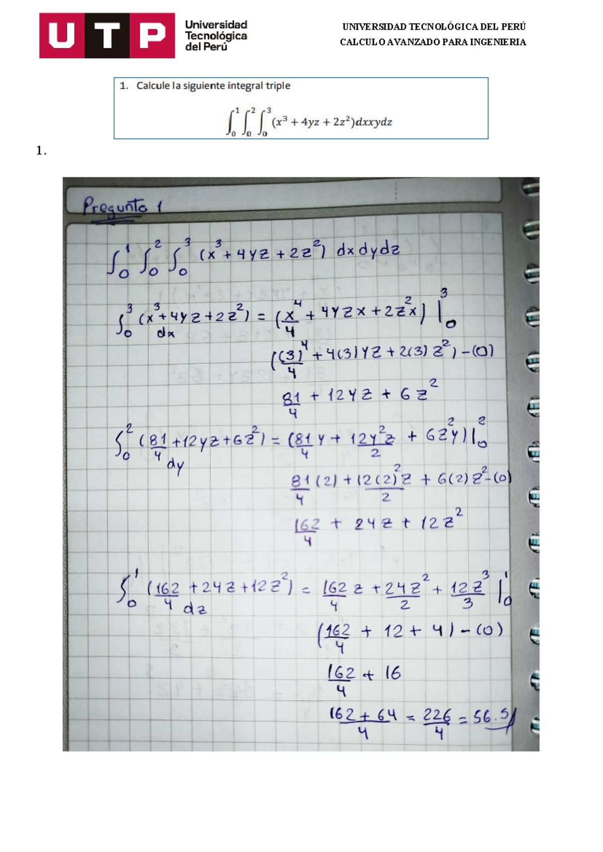 Taller 3 - calculo avanzando para ingenieria - CALCULO AVANZADO PARA INGENIERIA 1. CALCULO ...