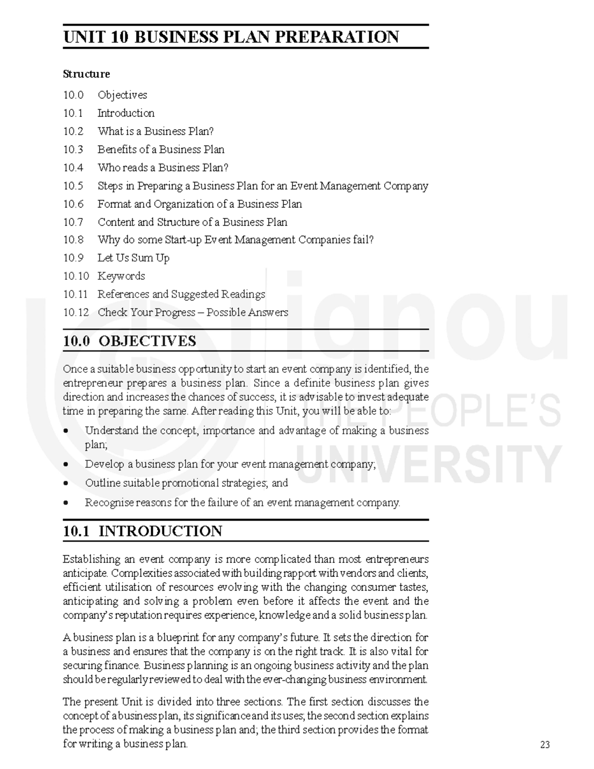 Business PLAN Preparation - 23 Business Opportunity UNIT 10 BUSINESS ...