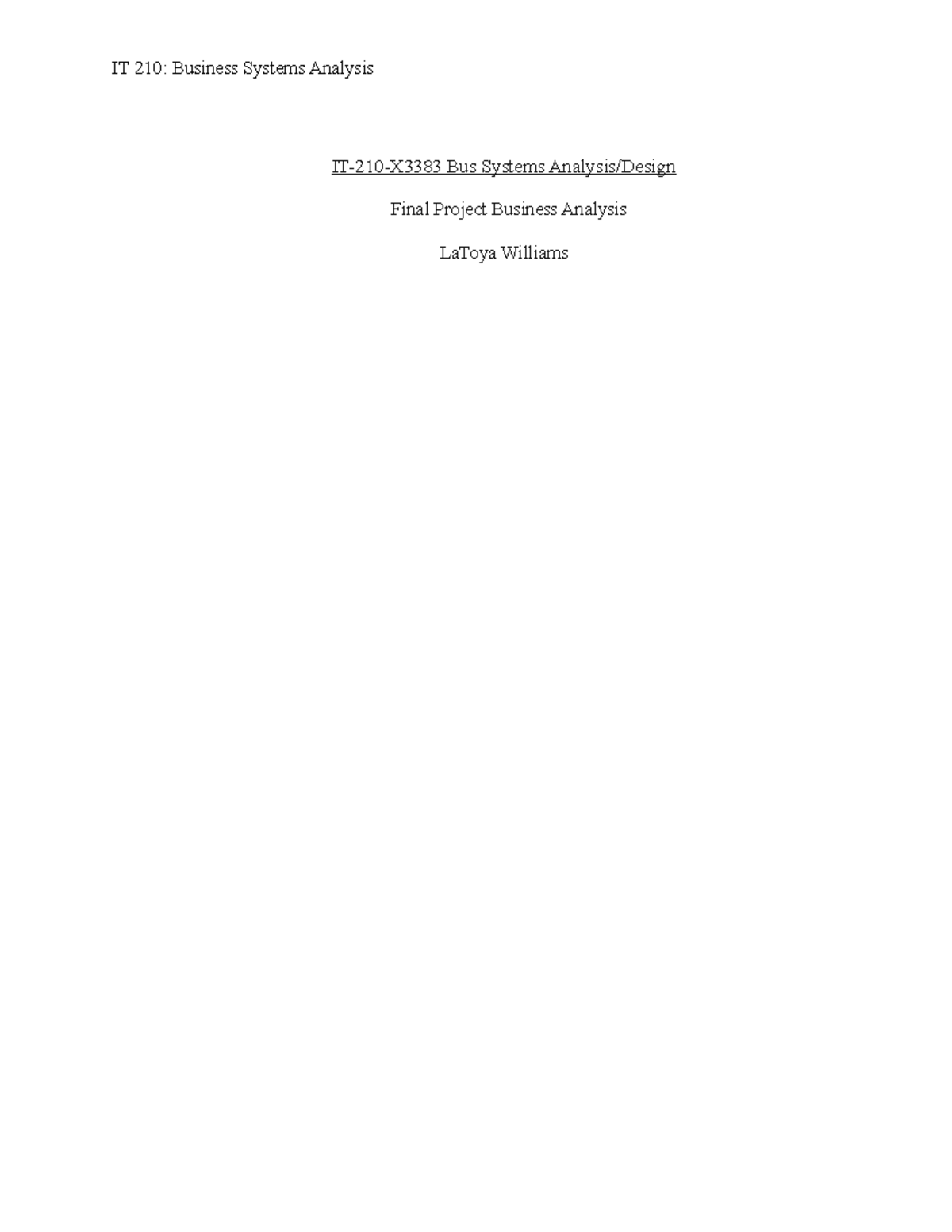 IT 210 Final Project One-1 - IT-210-X3383 Bus Systems Analysis/Design ...