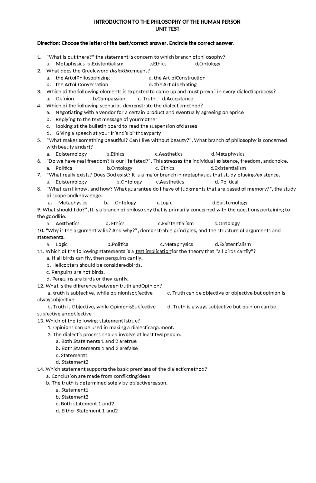 First-quarter-intro to philo - INTRODUCTION TO THE PHILOSOPHY OF THE ...