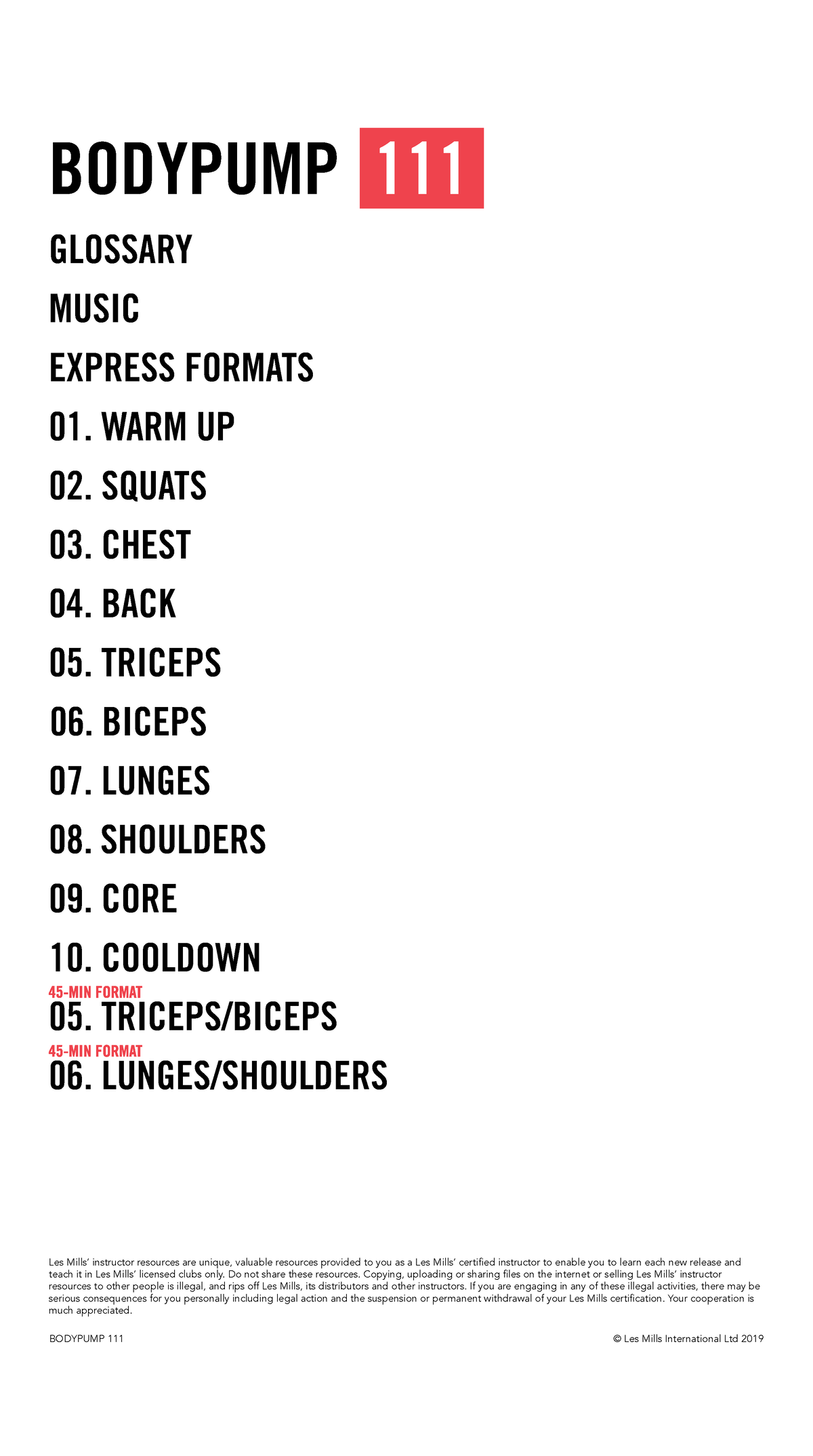 Bodypump 111 choreography booklet - Les Mills’ instructor resources are ...