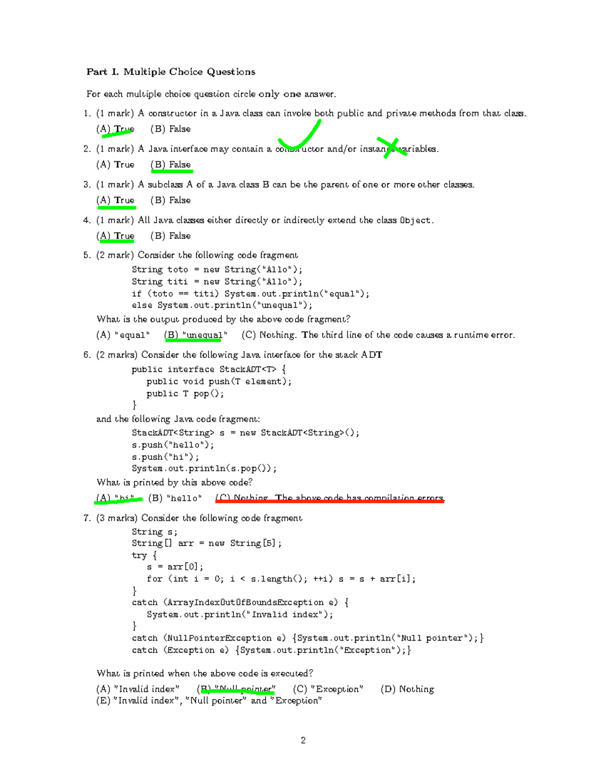 Midterm 2018 - Part I. Multiple Choice Questions For each multiple choice question circle only ...