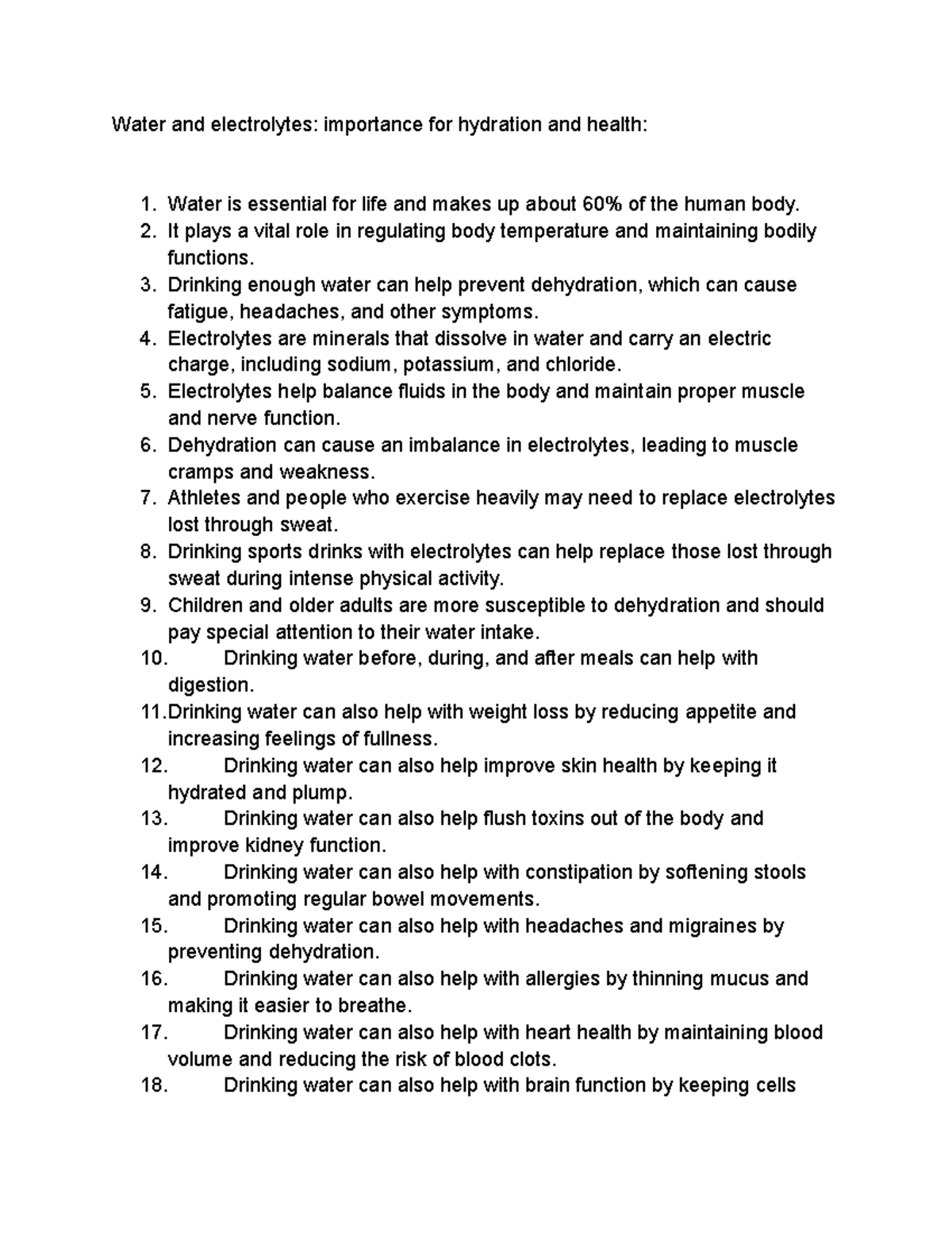 Water and electrolytes importance for hydration and health - It plays a ...