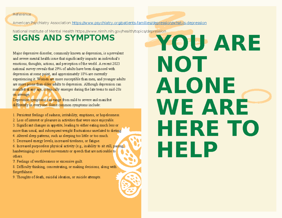 Depression brochure - Reference American Psychiatry Association - Studocu