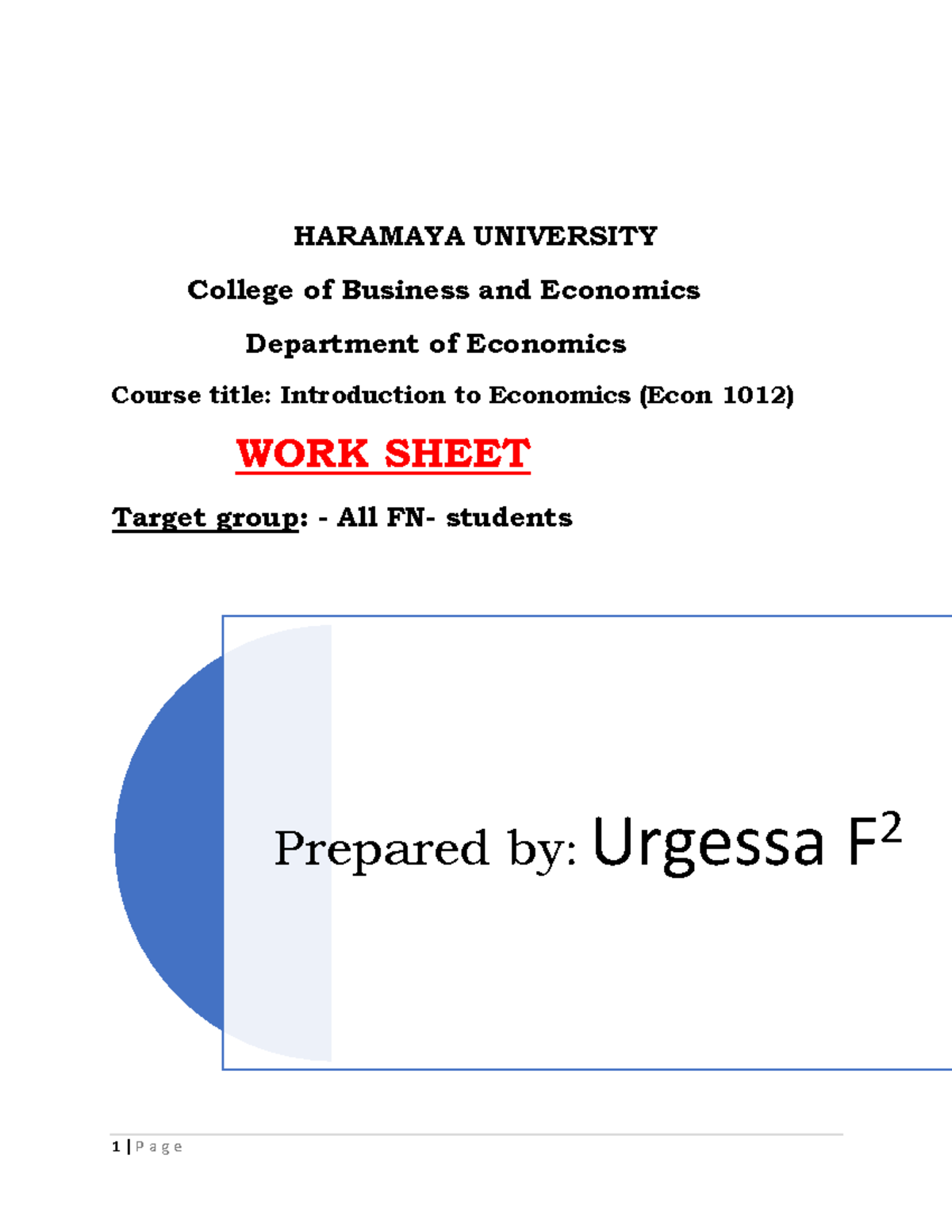 Introduction to Economics Work sheet pdf 25772-2 - HARAMAYA UNIVERSITY ...