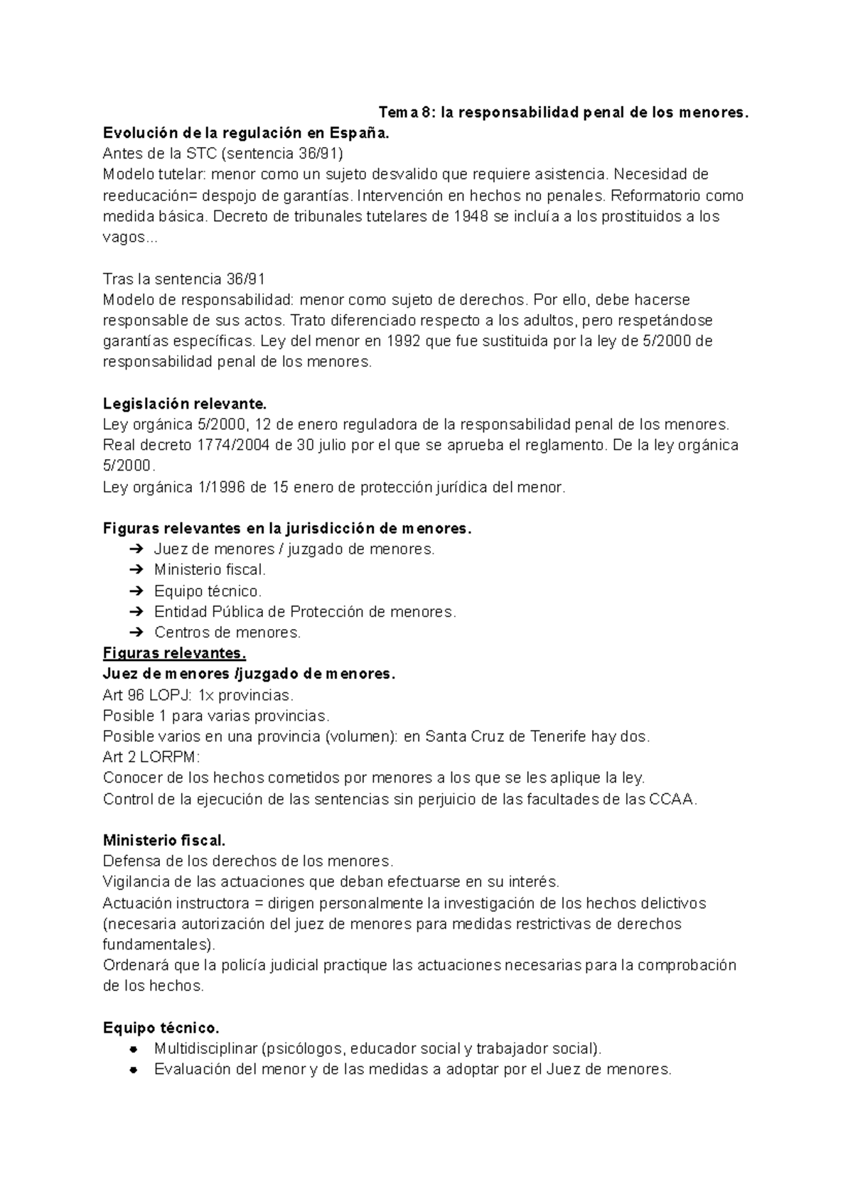 Derecho penal T8-T9 - Tema 8: la responsabilidad penal de los menores. Evolución de la ...