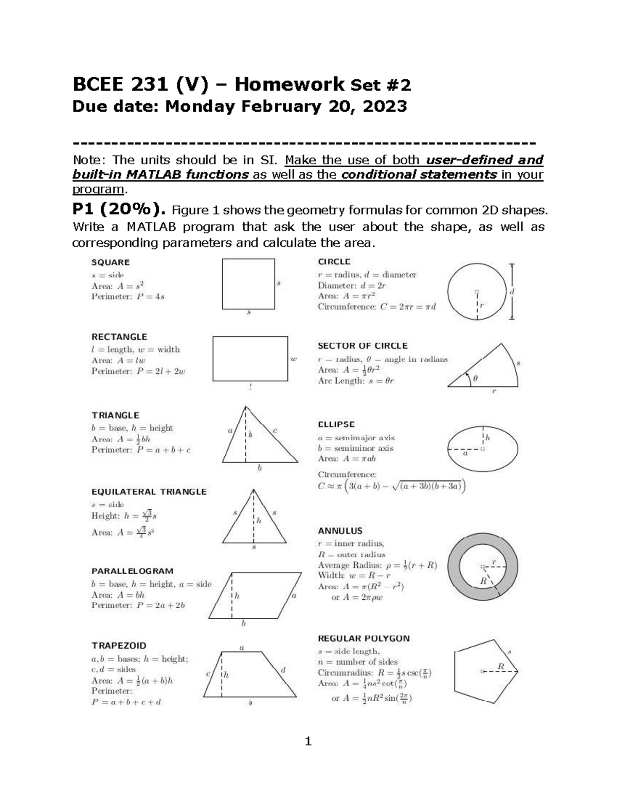 Assignment 2-9 - 1 BCEE 231 (V) – Homework Set Due date: Monday ...