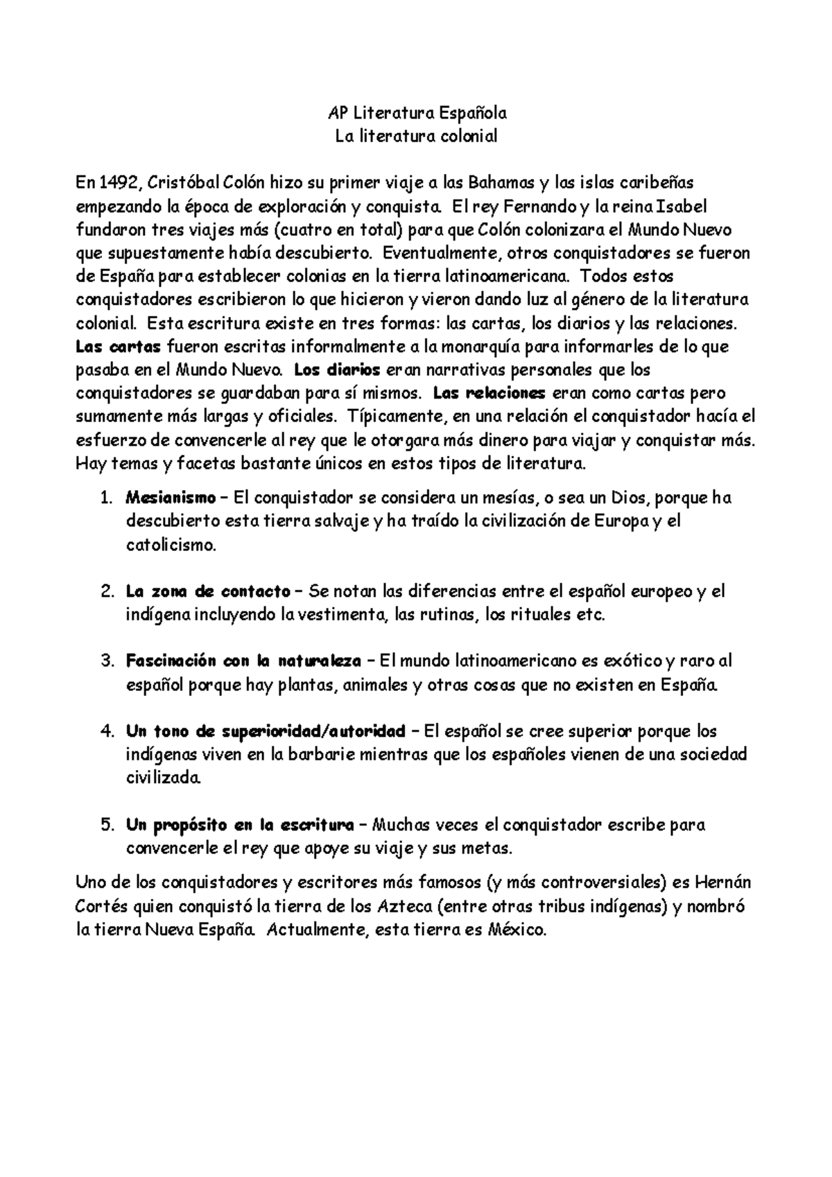 Colonial Literature Guide - AP Literatura Española La literatura ...