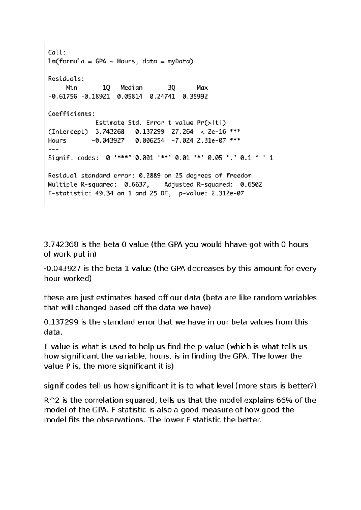 GPA Model Analysis: Regression Coefficients & Significance (STAT 101) - 3 is the beta 0 value ...