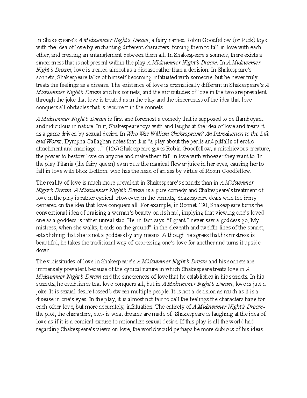 ENG 121 Final Essay - In Shakespeare’s A Midsummer Night’s Dream, a ...