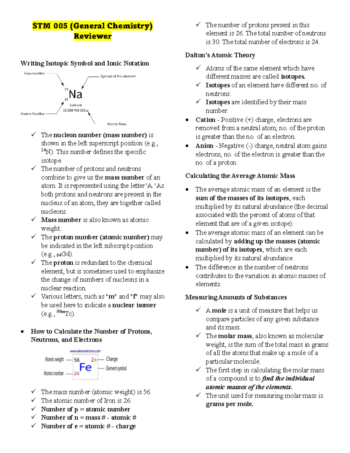 STM-005-Reviewer - Reviewer for General Chemistry 1 - STM 005 (General ...