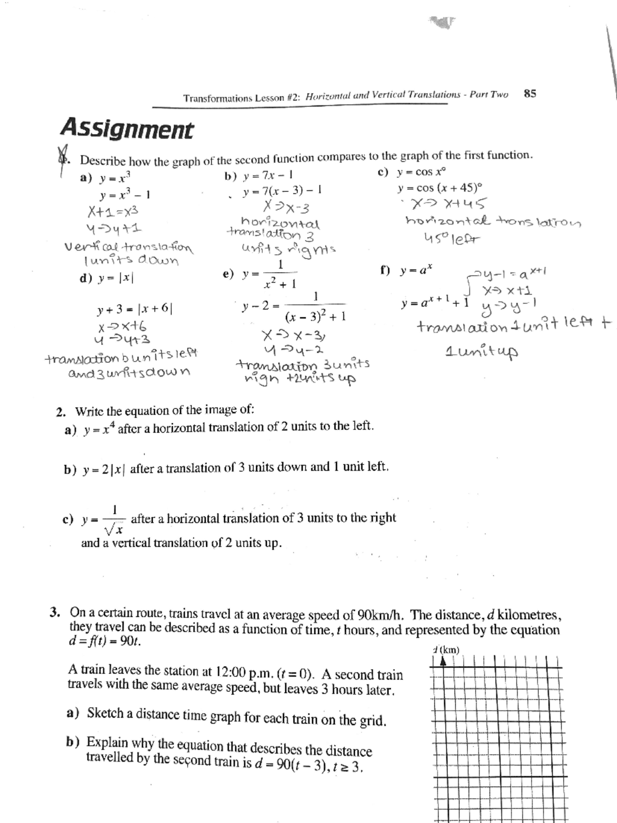 mathematics 30-1 - Transformations Lesson Horizontal and Vertical Translations Part Two 85 - Studocu