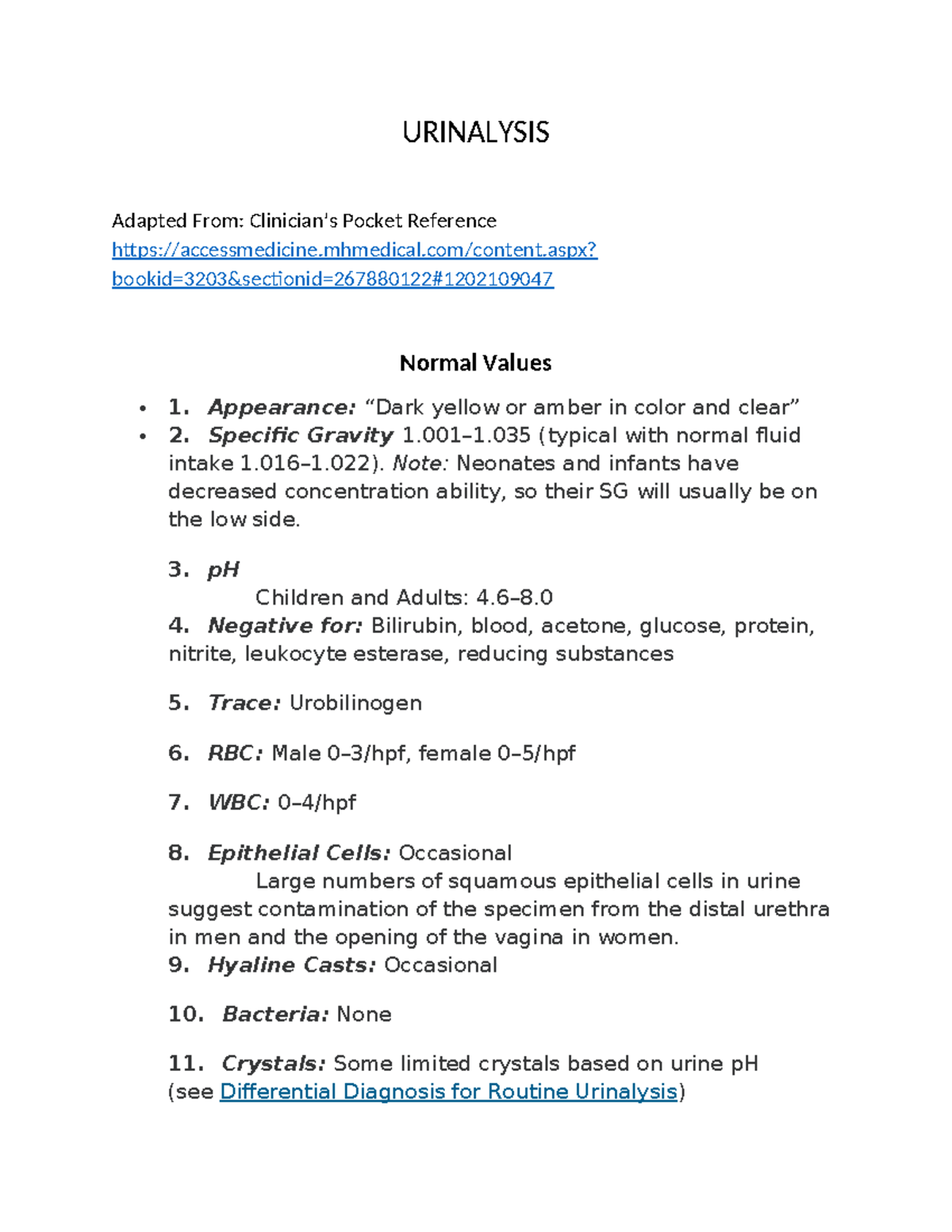 Urinalysis Guide - URINALYSIS Adapted From: Clinician’s Pocket ...