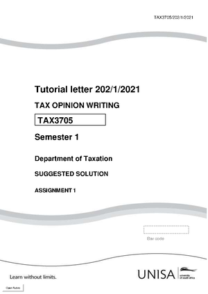 TAX3705 - Unisa - TAX Opinion Writing - Studocu
