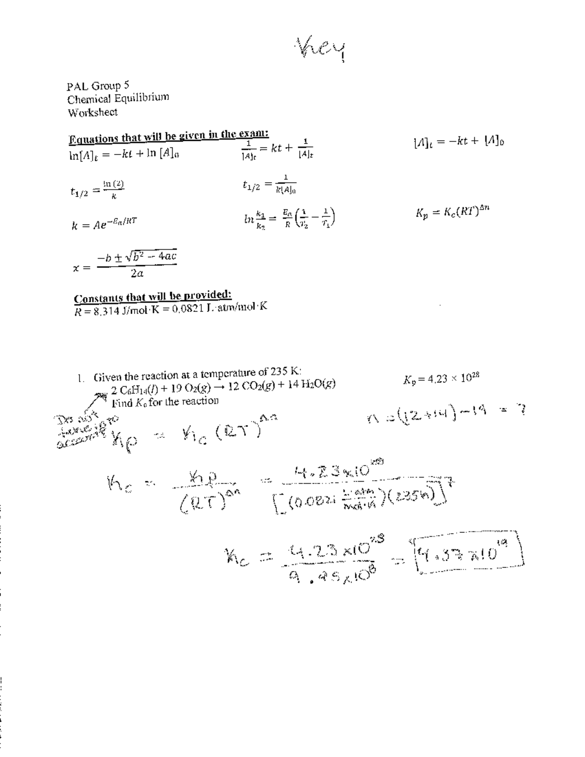 KEY PAL group 5 - Chemical Equilibrium - CHEM 1220 - Studocu