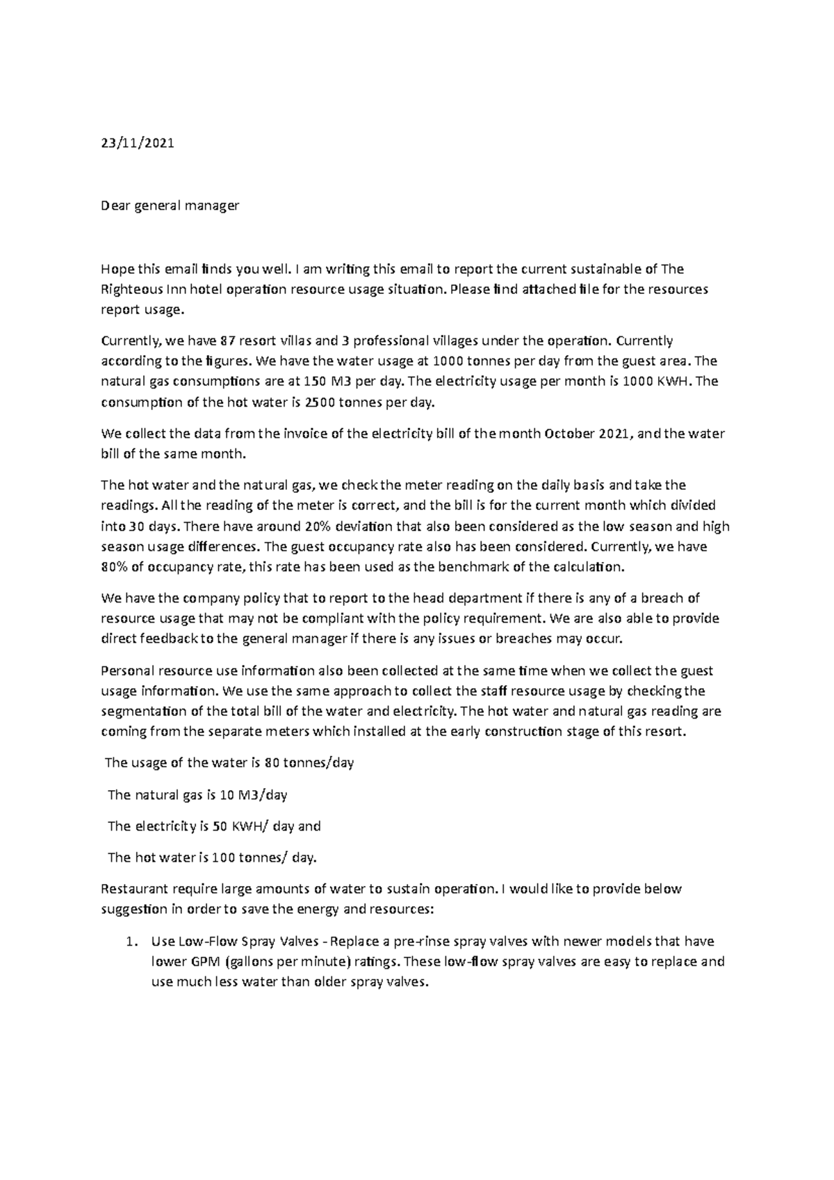 18127 email Resources Report P - 23/11/ Dear general manager Hope this ...