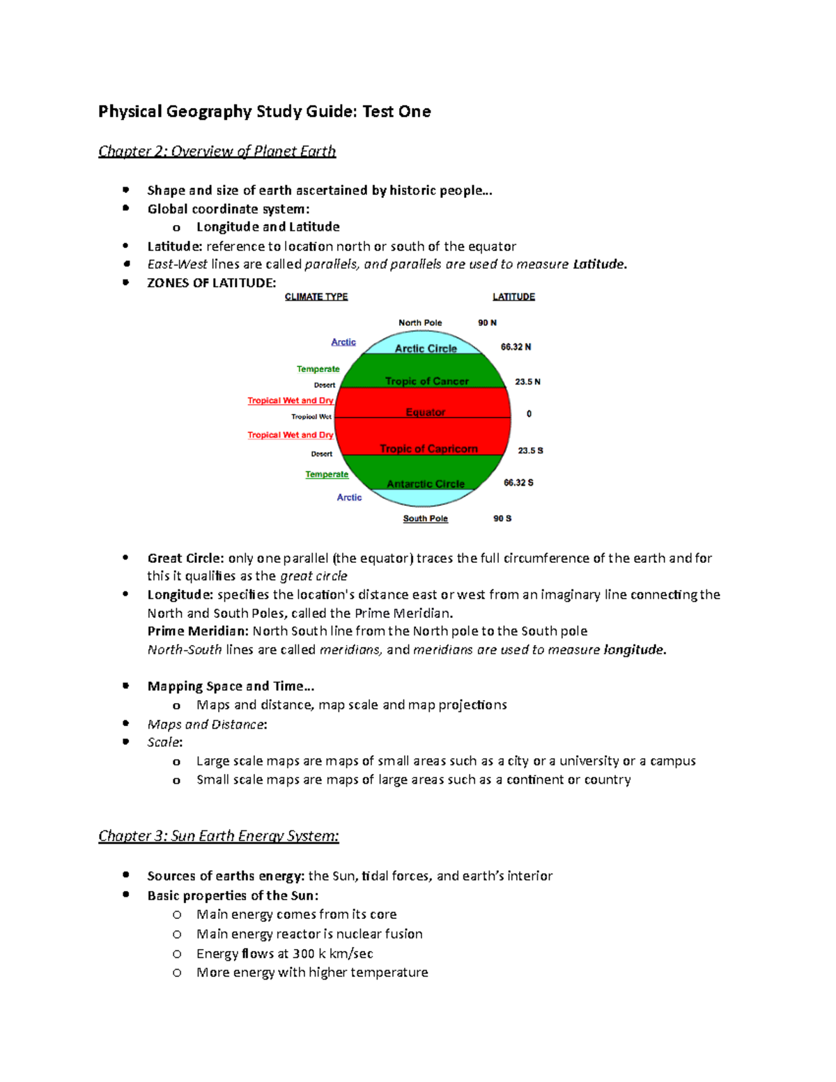 Physical Geography Study Guide Test 1 - ZONES OF LATITUDE: Great Circle ...