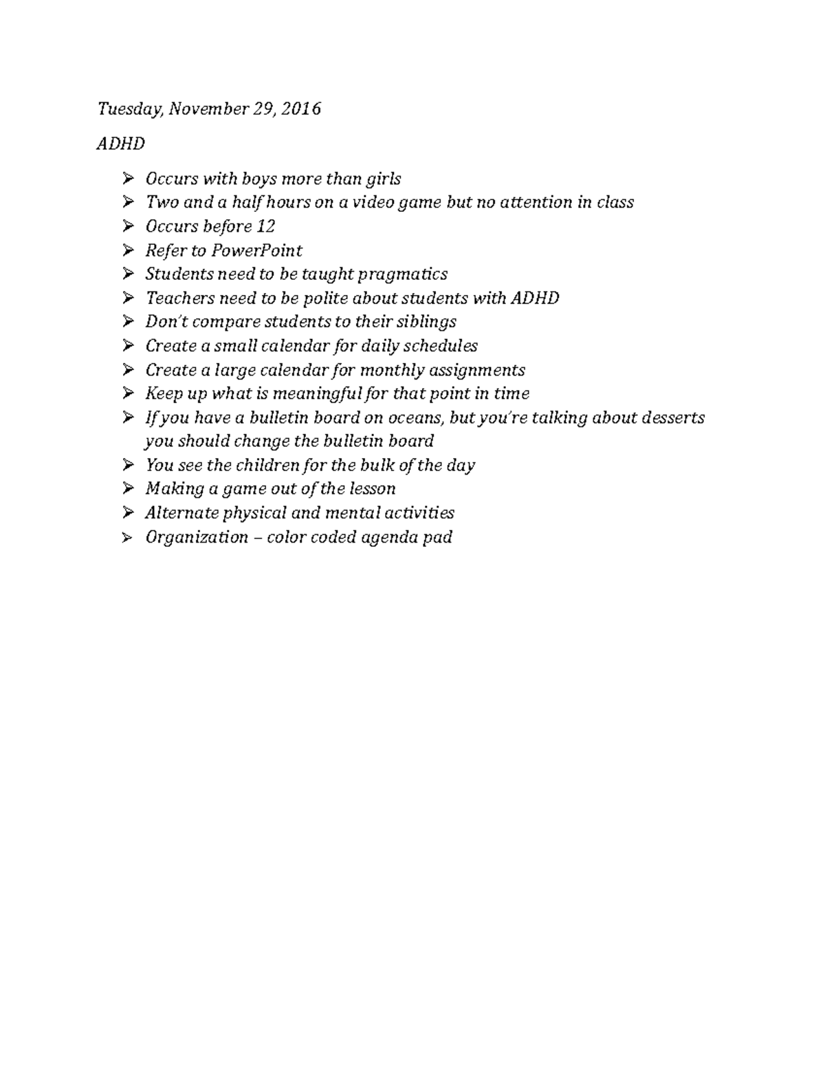 Week Fourteen Notes - ADHD - Tuesday, November 29, 2016 ADHD Occurs ...