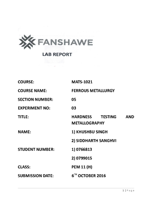 Lab Report-3 - Lab report 3 - Lab Report No. 3 Course : Ferrous ...