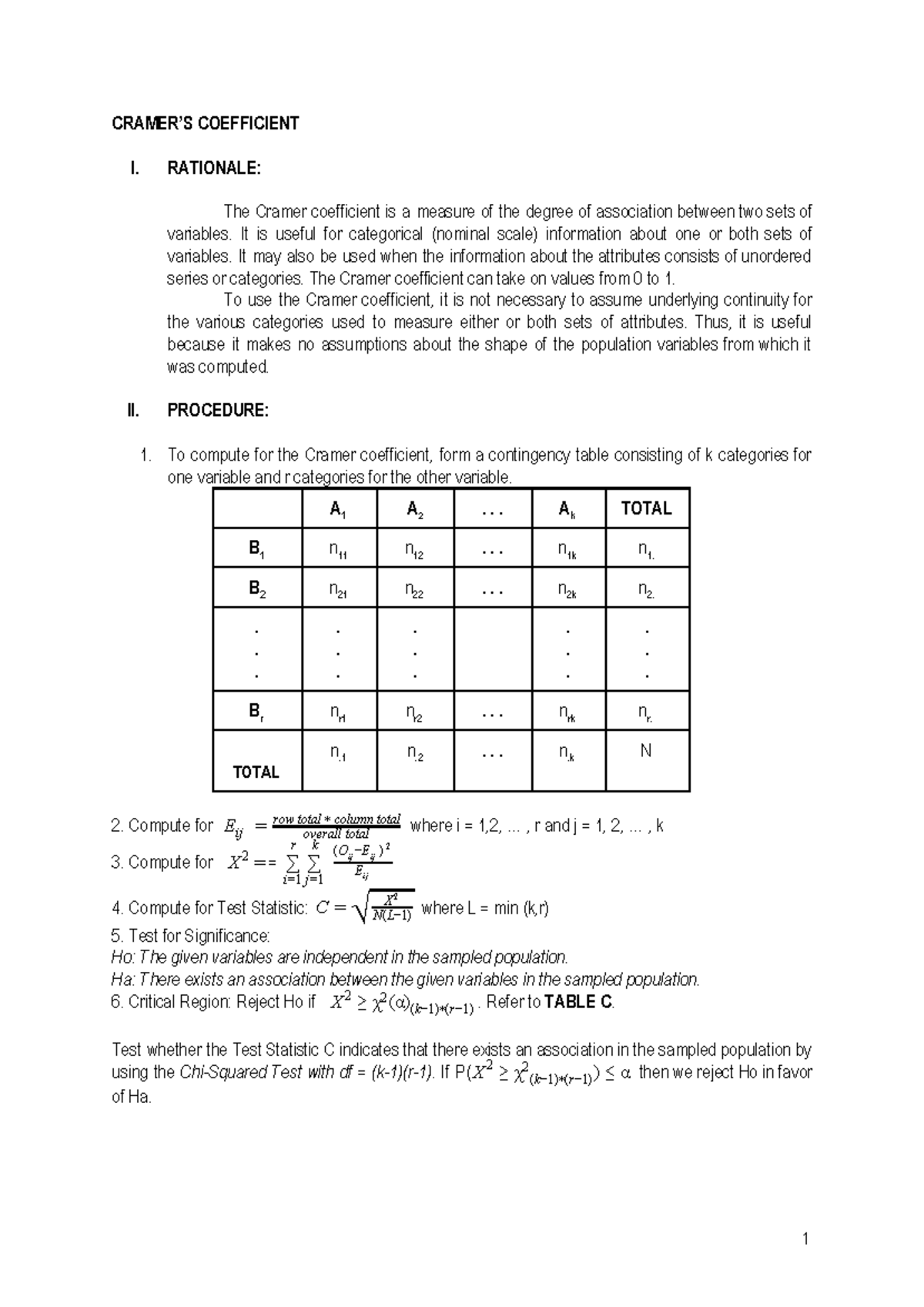 1.Cramer's Coefficient - CRAMER’S COEFFICIENT I. RATIONALE: The Cramer ...