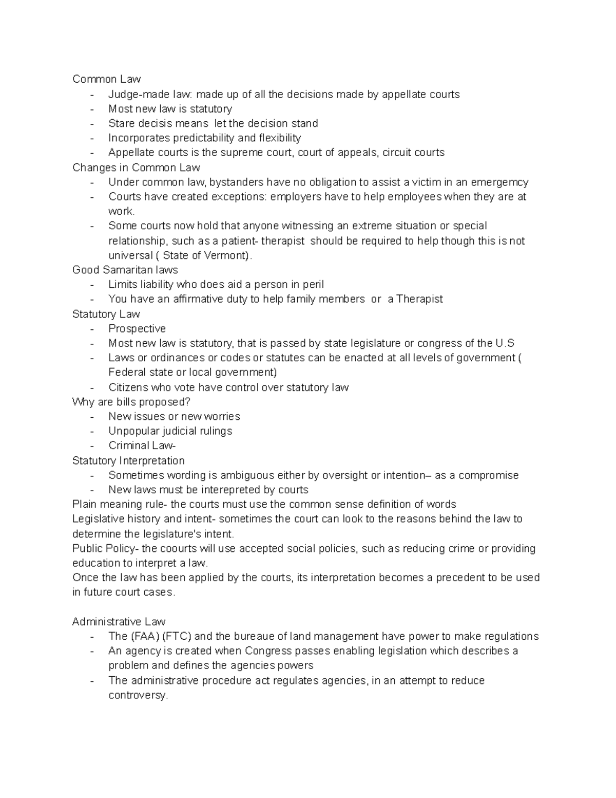 January 25 - Google Docs - Common Law - Judge-made law: made up of all ...