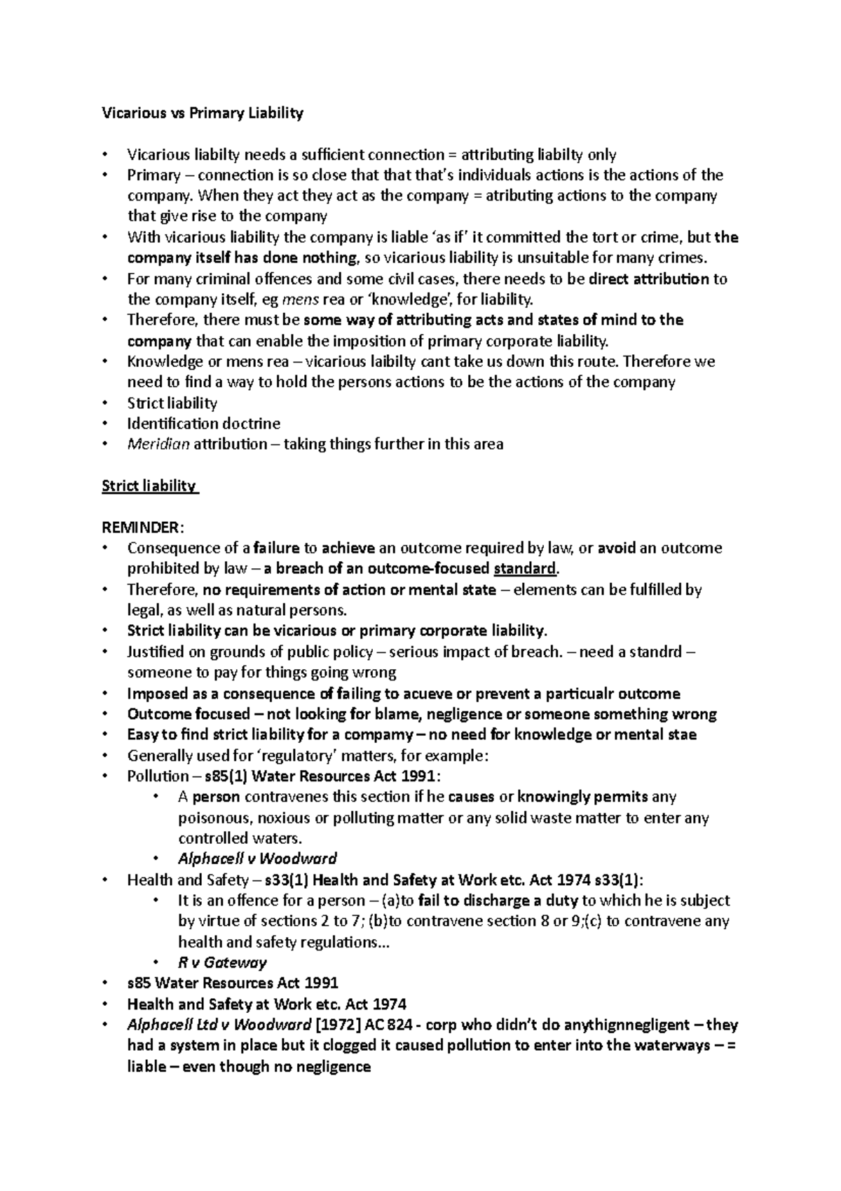 Lecture 2 - corporate responsibility primary corporate liability ...