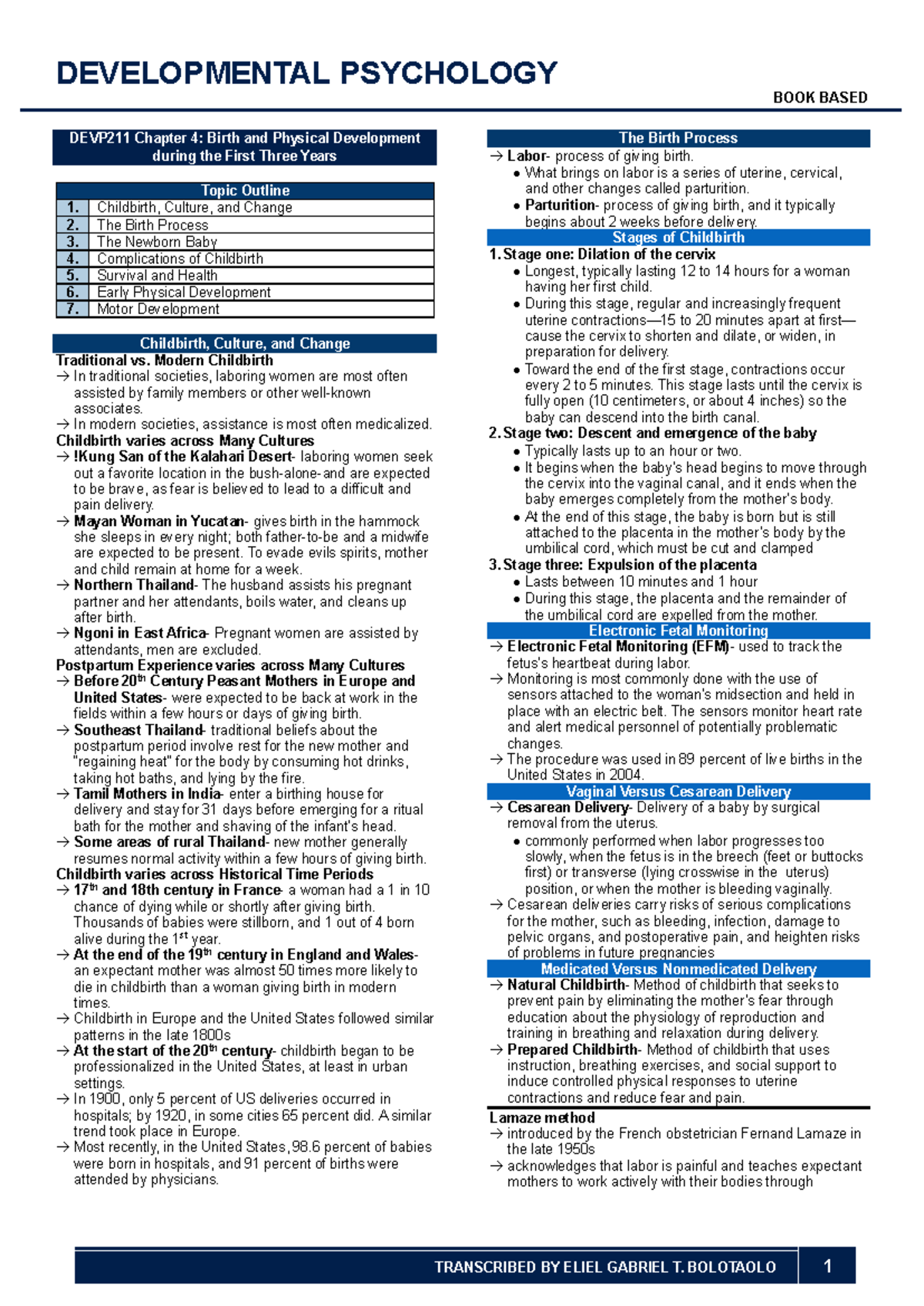 DEVP211 PRELIM REVIEWER CH.4 - BOOK BASED DEVP211 Chapter 4: Birth and ...