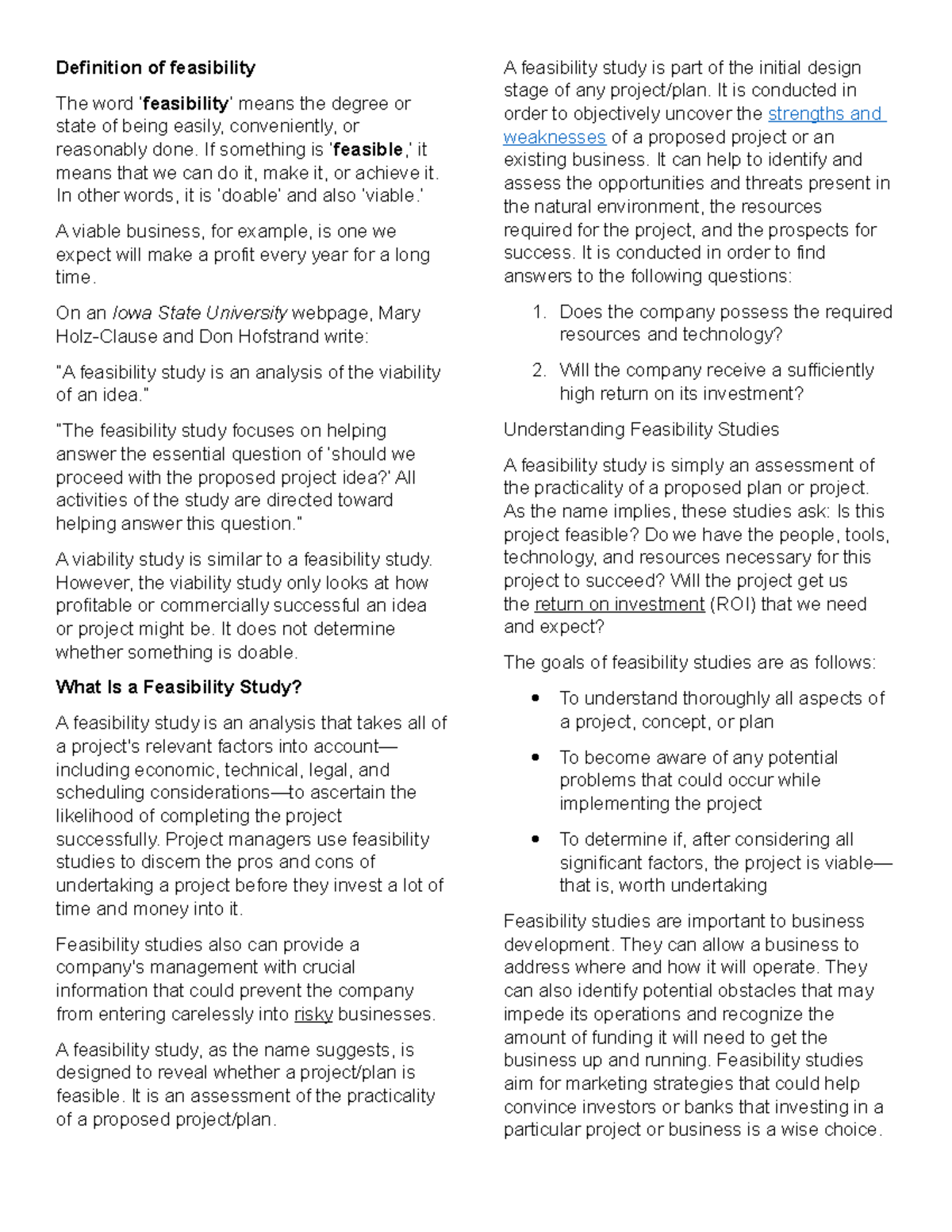 Feasib WEEK123 - none - Definition of feasibility The word ‘feasibility ...