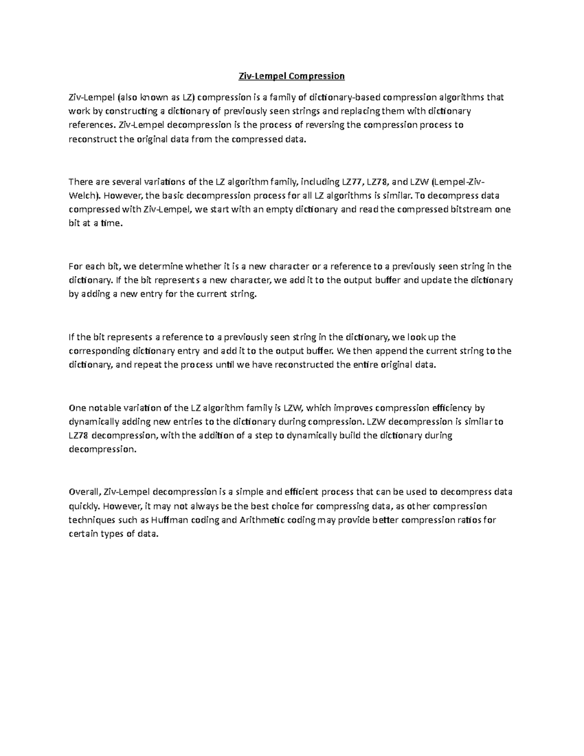 Ziv-Lempel Compression - Ziv-Lempel Compression Ziv-Lempel (also known ...